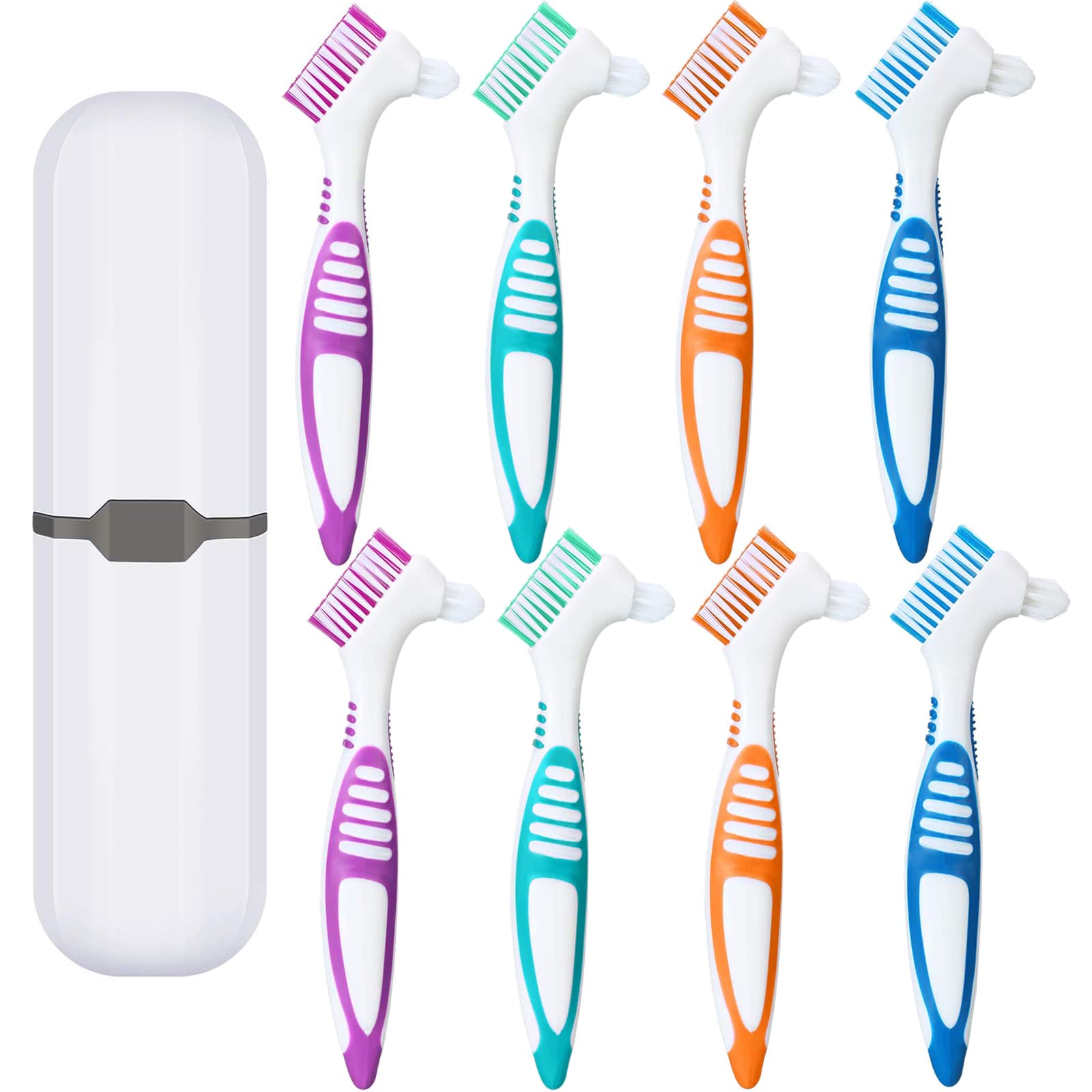 Mckkor Premium Hygiene Denture Brush Toothbrush, Battery Powered, Adult Unisex, Multi-Layered Bristles & Ergonomic Rubber Handle, 8 Pack