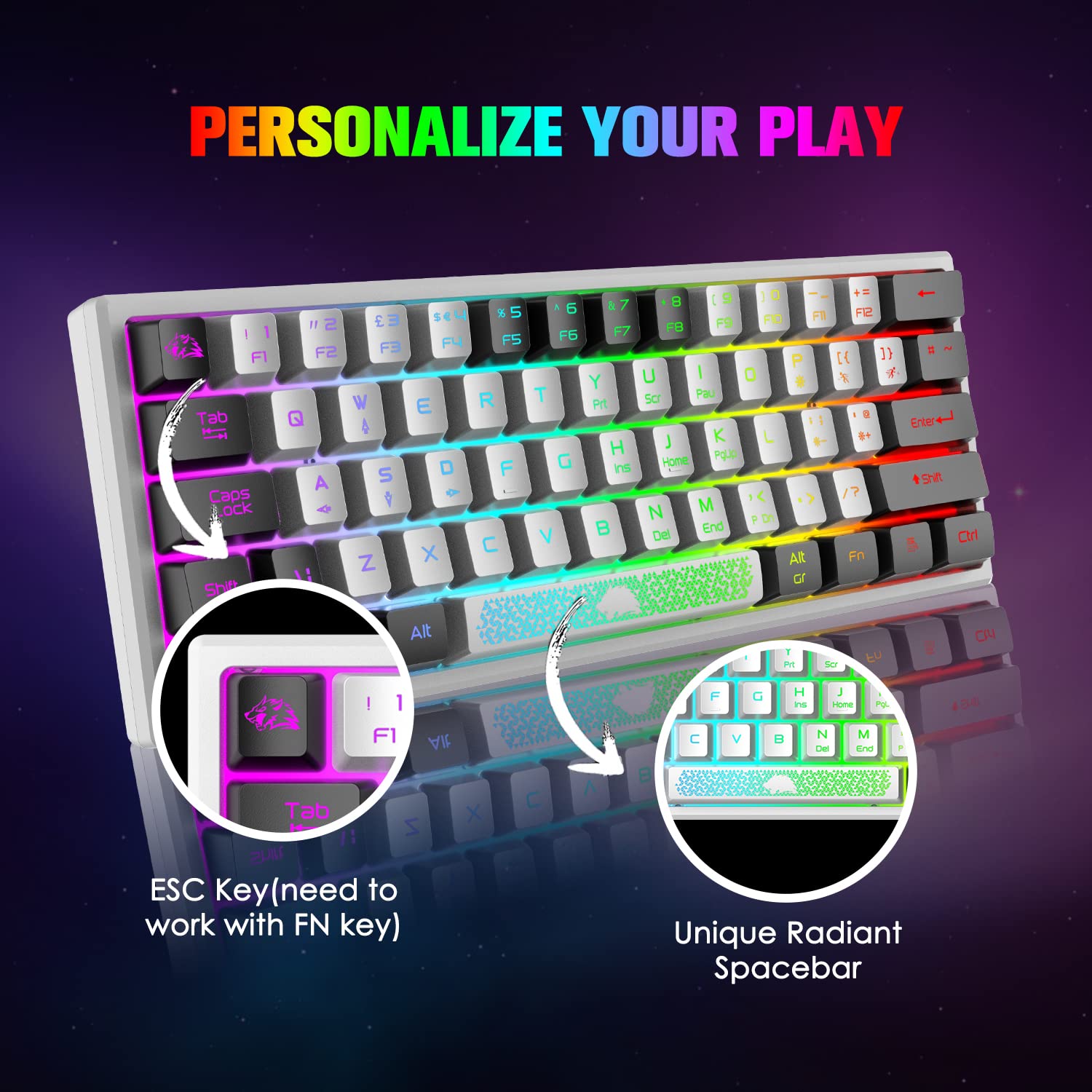 LexonElec K61 60% Percent Keyboard and Mouse Combo,RGB Backlit Gaming Keyboard Mechanical Feel,Honeycomb Ergonomic Mouse 12000 DPI,Gaming Mouse Pad for Laptop PC Gamers(Black)
