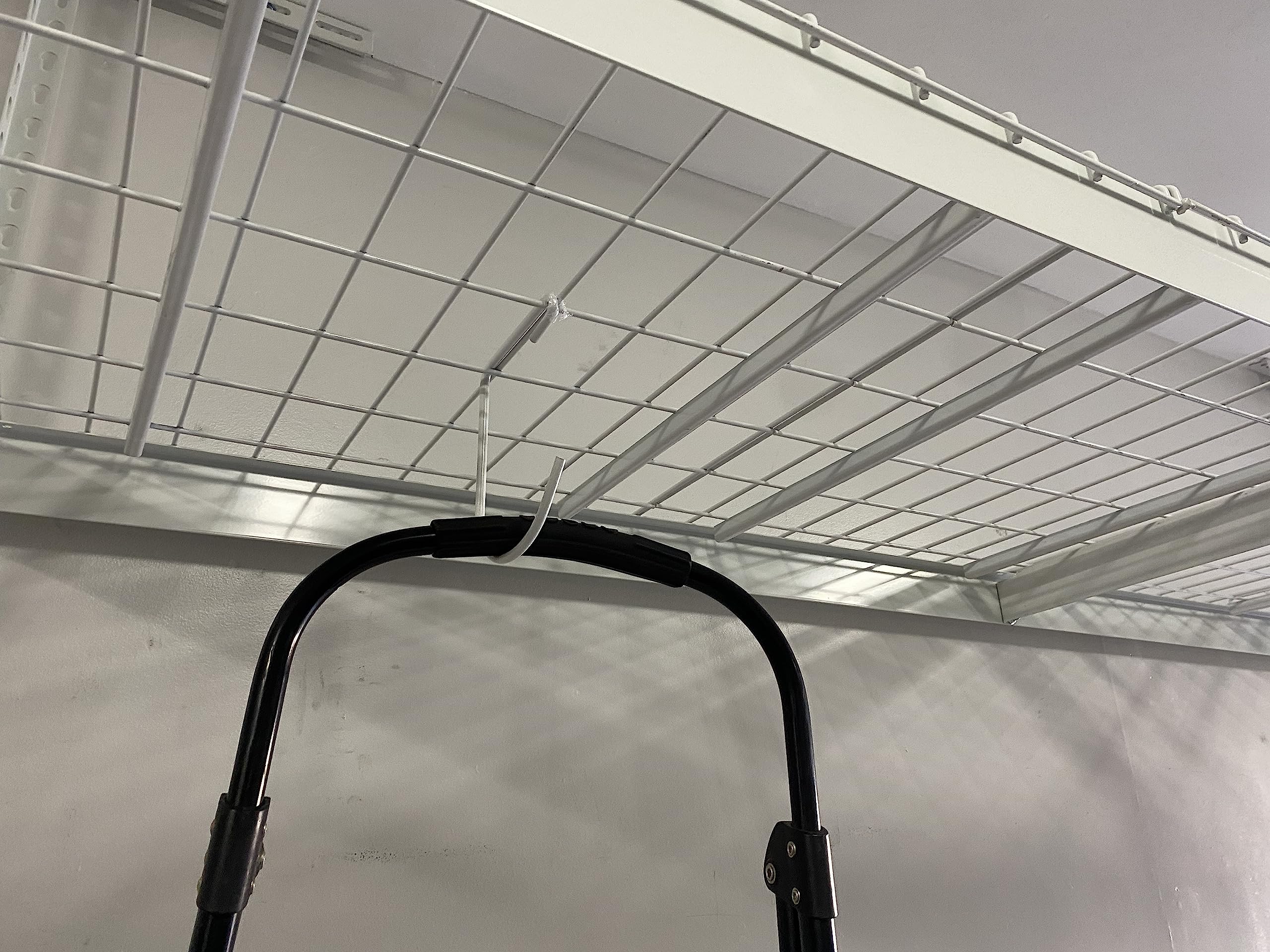 RACK YOUR GARAGE Overhead Rack Hooks for Hanging from Ceiling Rack and Wall Shelving Deck, Heavy Duty Bike Hooks - White (Set of 4)
