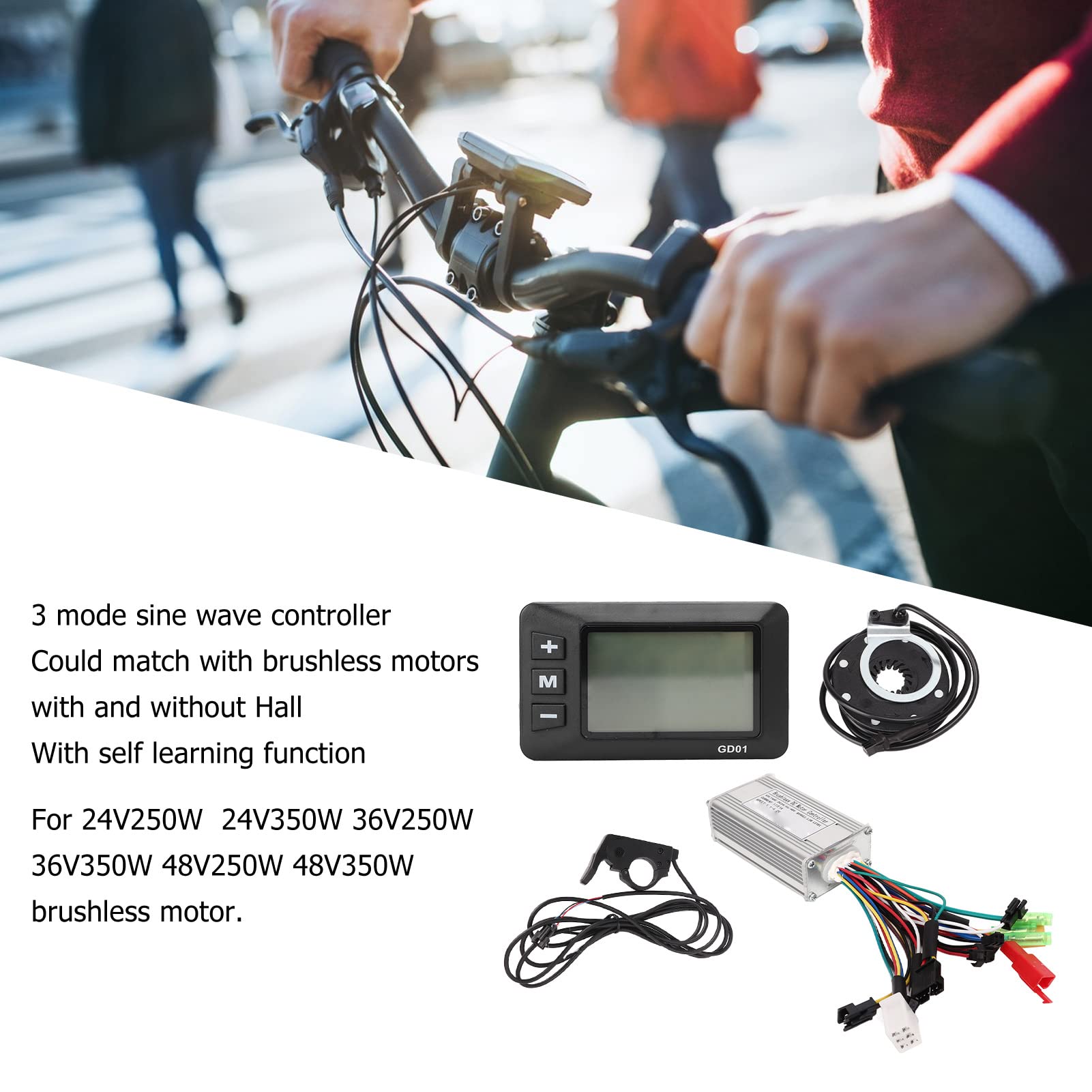 Motor Controller Set, 24V 36V 48V Brushless Motor Controller Kit LCD Meter Thumb Throttle for Electric Bike
