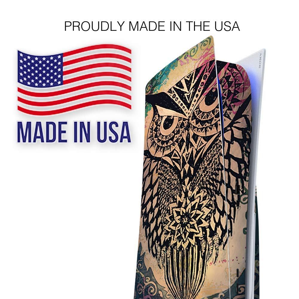 ITS A Skin Skins Compatible with Sony Playstation 5 Console Disc Edition - Protective Decal Overlay Stickers wrap Cover - Tribal Abstract Owl