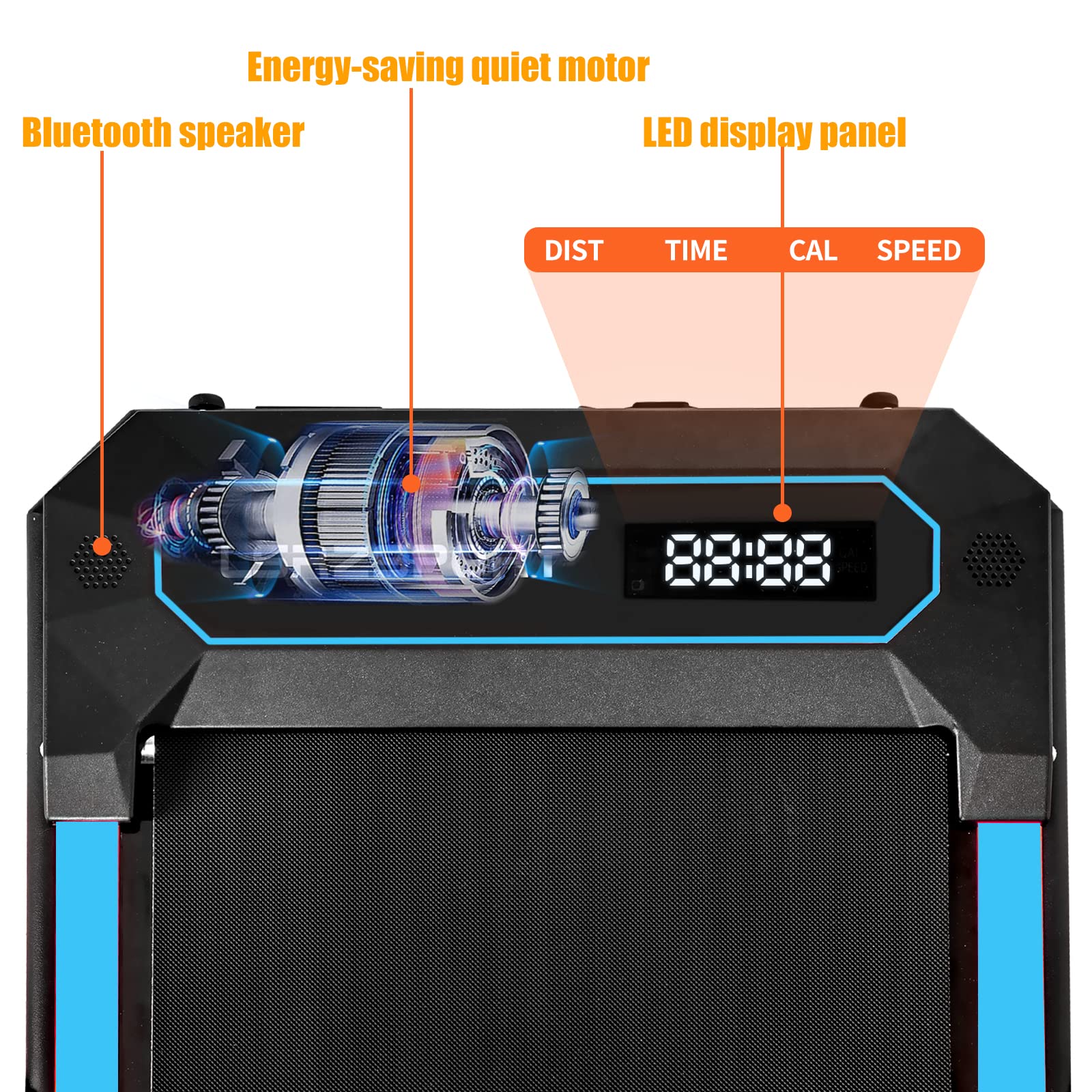 LSRZSPORT Portable Under Desk Treadmill, Walking Pad Slim Treadmill Walking Jogging Slow Running Treadmill for Home and Office with Remote Control, Speaker and LED Display