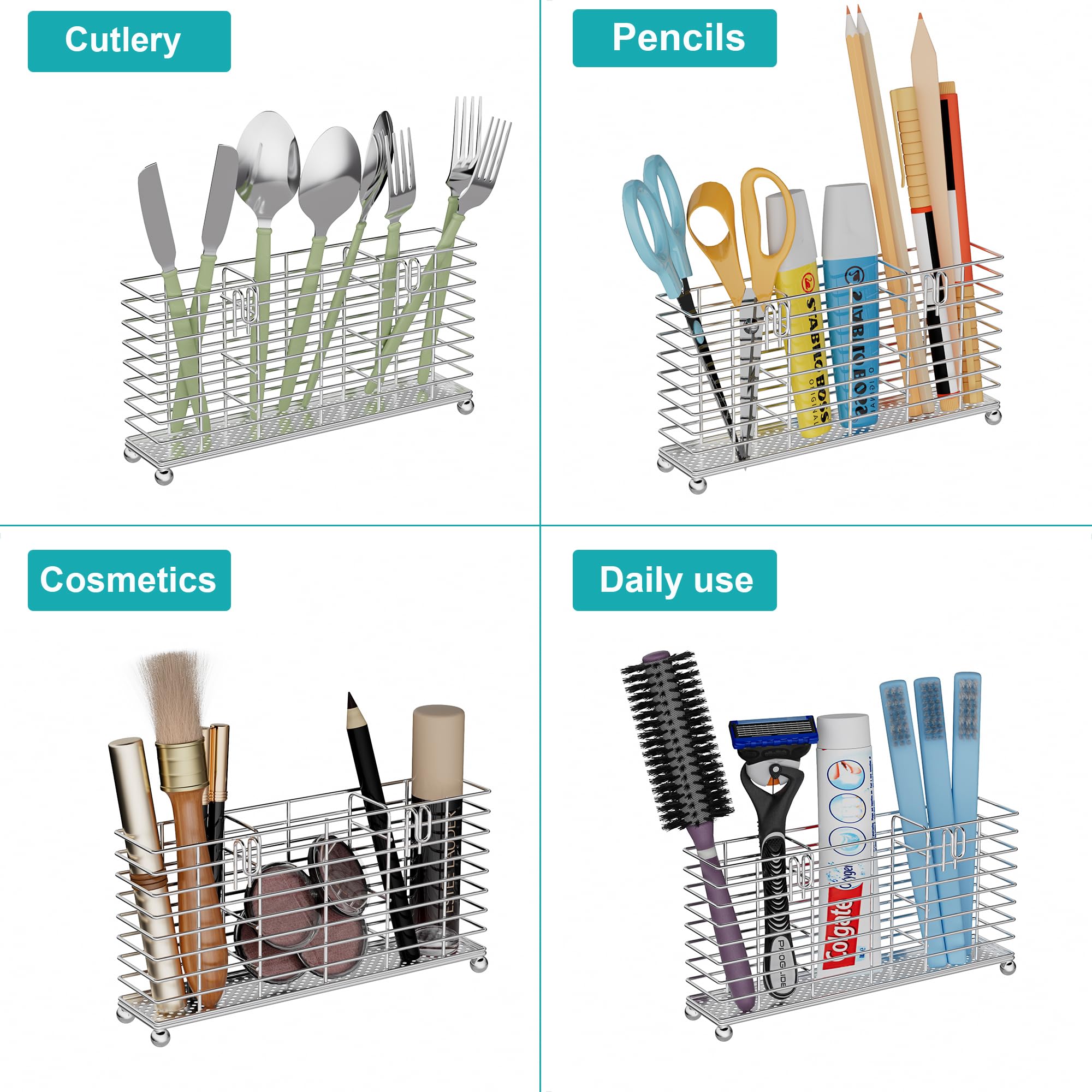 iPEGTOP Utensil Drying Rack Basket Holder for Kitchen Counter, Hanging Standing Cutlery Silverware Flatware Organizer with Hooks for Spatula Spoon, Rustproof 304 Stainless Steel