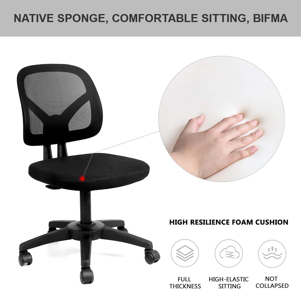Hbada Home Office Desk Chair with Flip Up Arm, Breathable Mesh Back Lumbar Support Task Chair, Ergonomic Office Chair with Adjustable Height & PU Wheels, Swivel Computer Desk Chair, Black