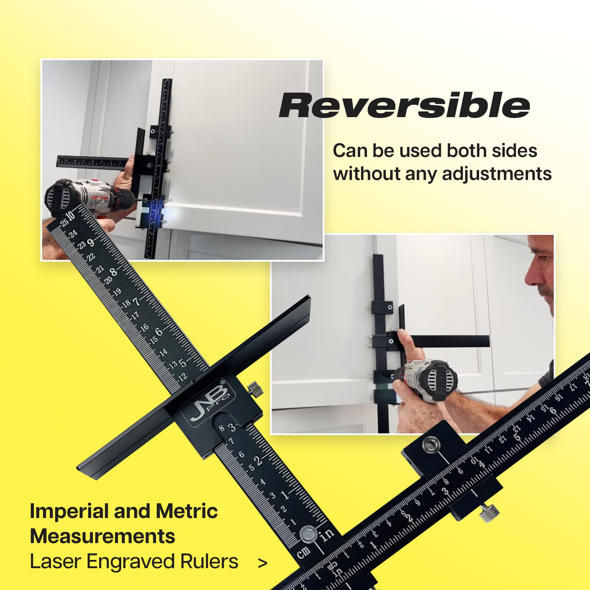 JNB PRO Precision Aluminum Cabinet Hardware Jig Tool - Enhanced Drill Guide for Knobs, Pulls, and Handles Installation - Adjustable, Durable, and User-Friendly Template for Doors & Drawers