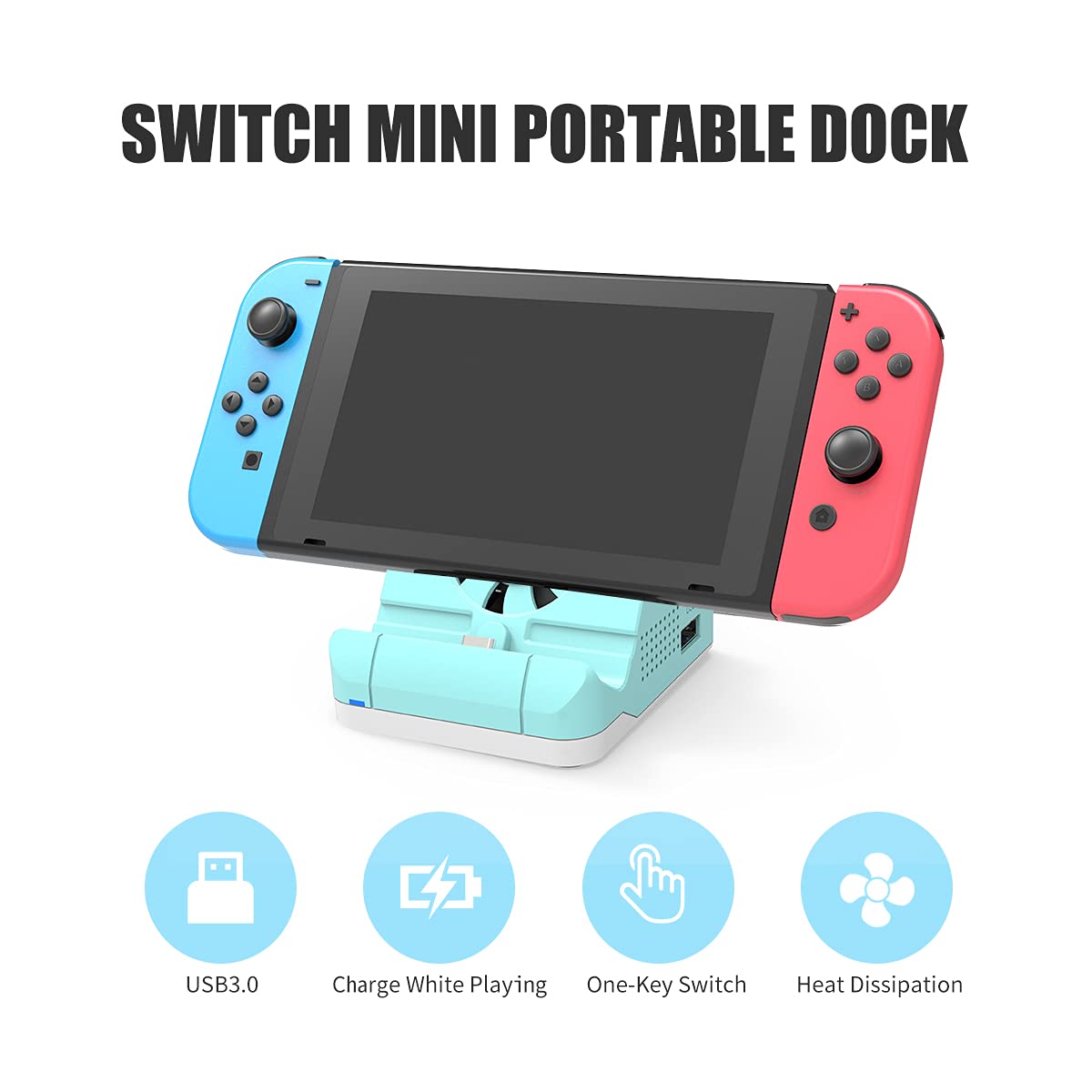IQIKU Switch Dock with Cooling Fan and USB 3.0 Port, Portable Docking Station for Nintendo Switch and Switch OLED (Blue