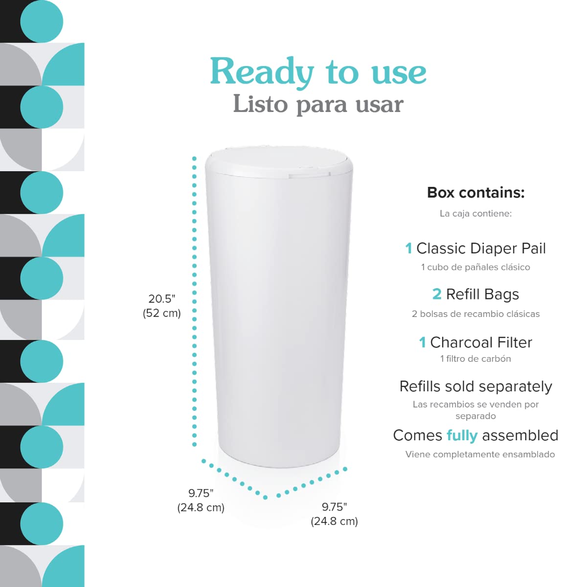 PurePail Diaper Pail Bundle β Classic White Pail + Classic Odor-Barrier 7-Layer Refill Bags (25 Count) + Charcoal Filters (3 Count) β Best in Odor Control with No Added Fragrance