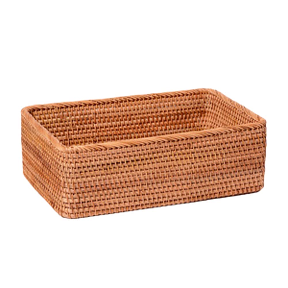 JIBIACB Rattan Storage Basket,Wicker Storage Baskets,Rectangular Woven Basket for Bedroom, Living Room,Nursery Room, Shelves, (L)