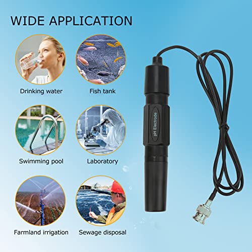 Pilipane pH Automatic Calibration BNC Electrode Probe, Temperature pH Monitor Meter Tester Sensor Test for Hydroponics Aquarium Lab (2M)