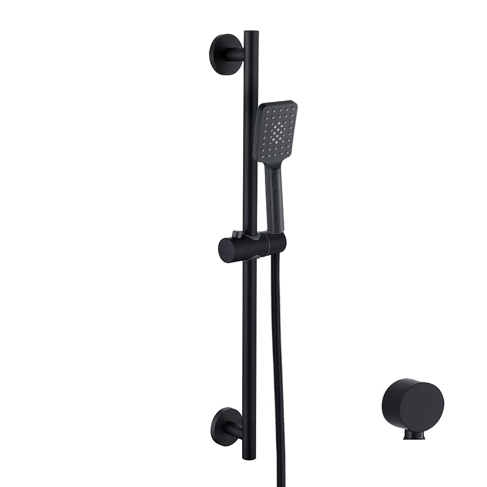 HAUSELIEBE Black Handheld Shower Kit, Universal Handheld Shower Head with Stainless Steel Slide Bars, ABS Shower Head for Bathroom