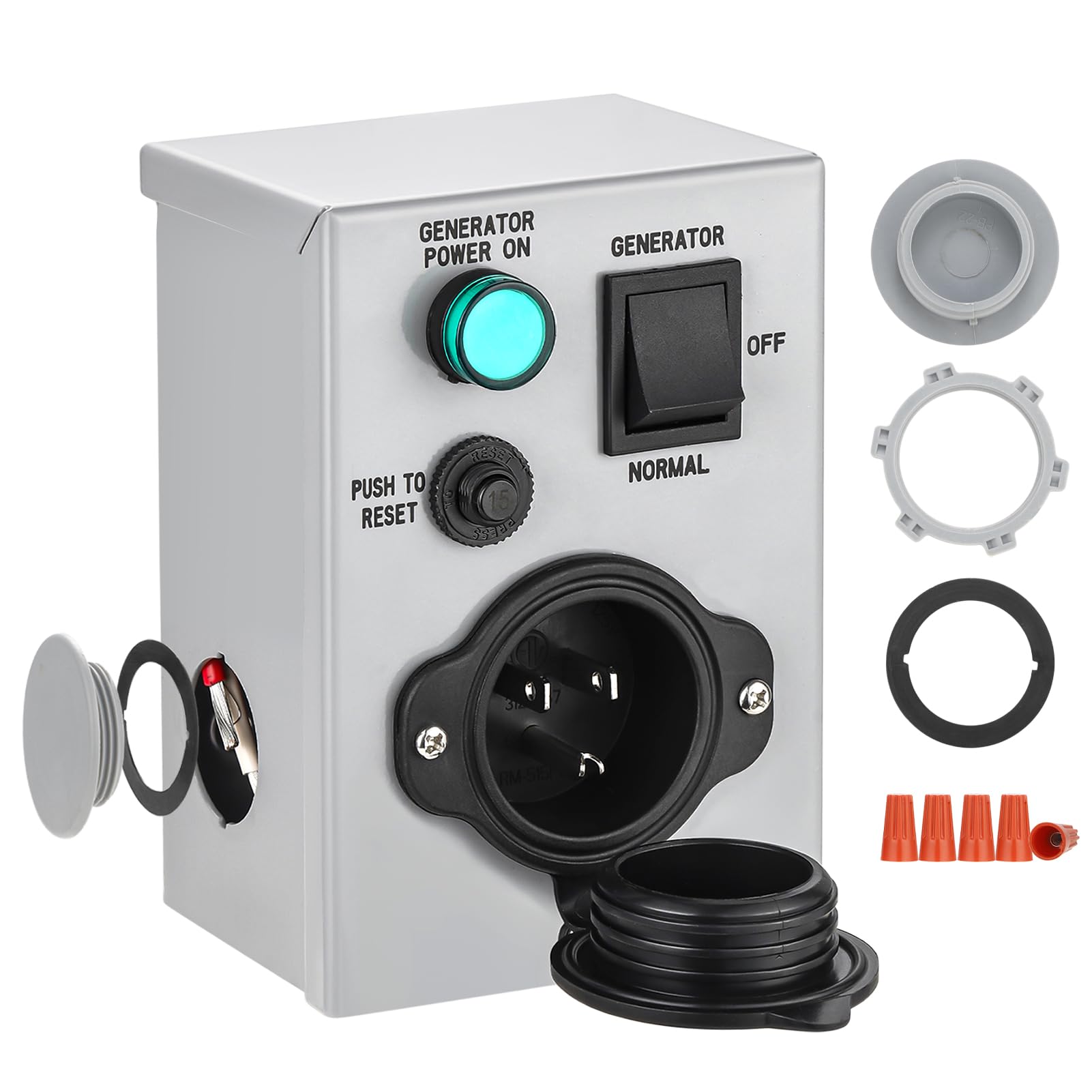 Kohree Generator Transfer Switch 15 Amp 125V Power Inlet Box, NEMA 5-15P Inlet Circuit Breaker, Predrilled Manual Transfer Switcher for Indoor Outdoor Use, ETL Listed