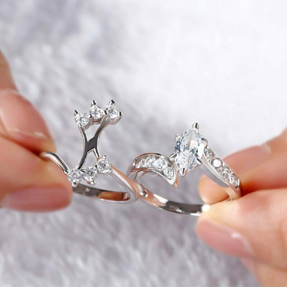 IRA 1.00 Ct Marquise Cut D/VVS1 Diamond Engagement Cluster Wedding Bridal Ring Set For Womens 14K White Gold Plated 925 Sterling Silver (10.5)