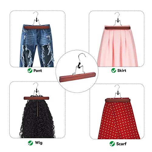 Nature Smile Wooden Non Slip Pants Skirt Hangers, Smooth Finish Solid Wood Jeans Slack Clamp Hangers Hair Extension Hangers (20 Pack Cherry)