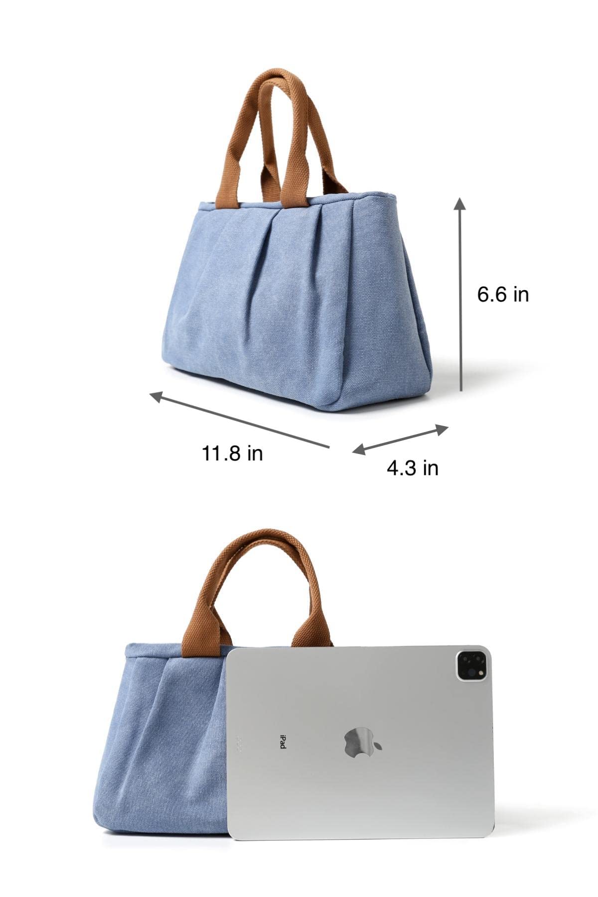 Jeelow Small Canvas Tote Handbag Bag Purse With Zipper & Pocket For Girl Women (Blue)