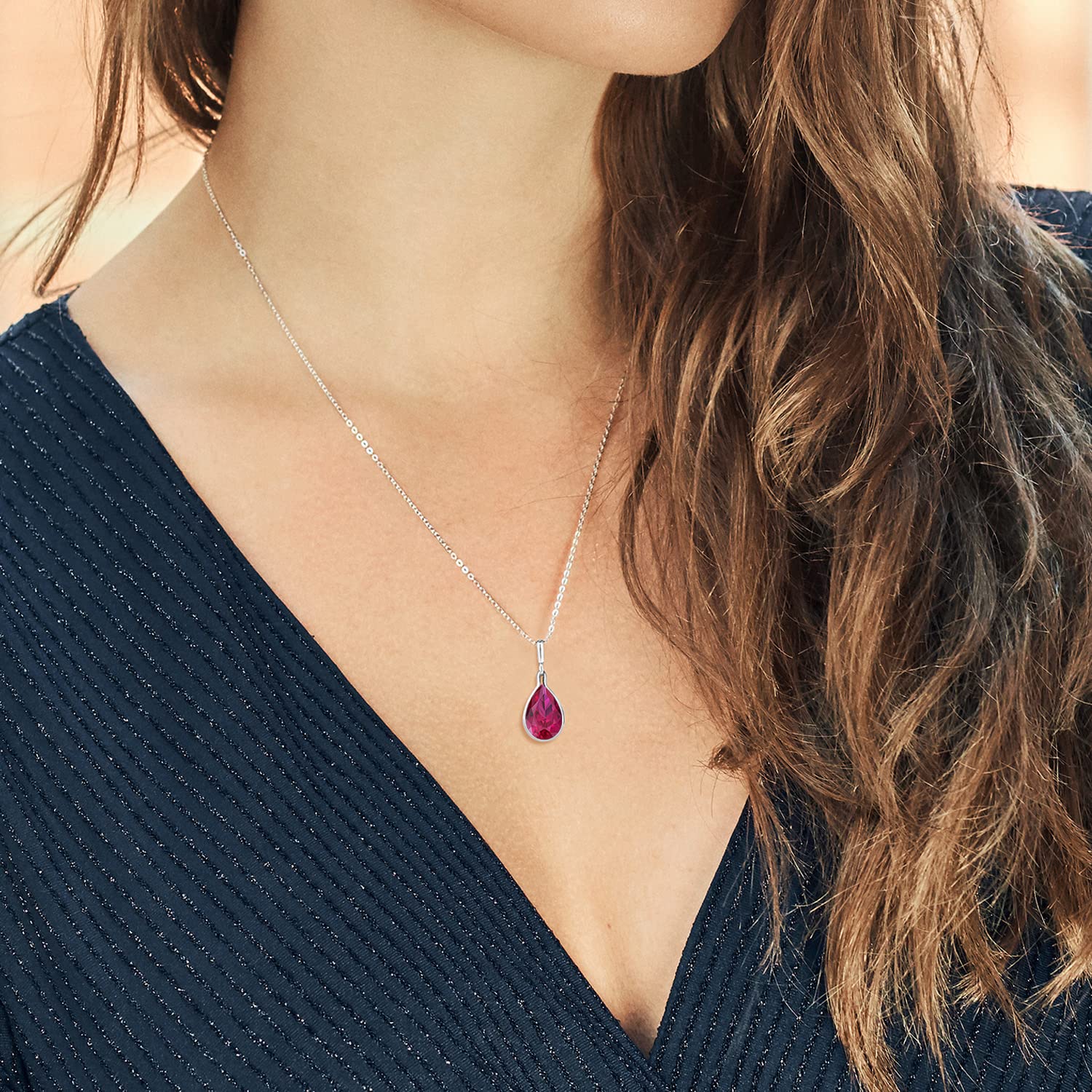 Gem Stone King 9.62 Cttw Red Created Ruby Pendant Necklace For Women In 925 Sterling Silver | Pear Shape 16X12MM | With 18 Inch Silver Chain