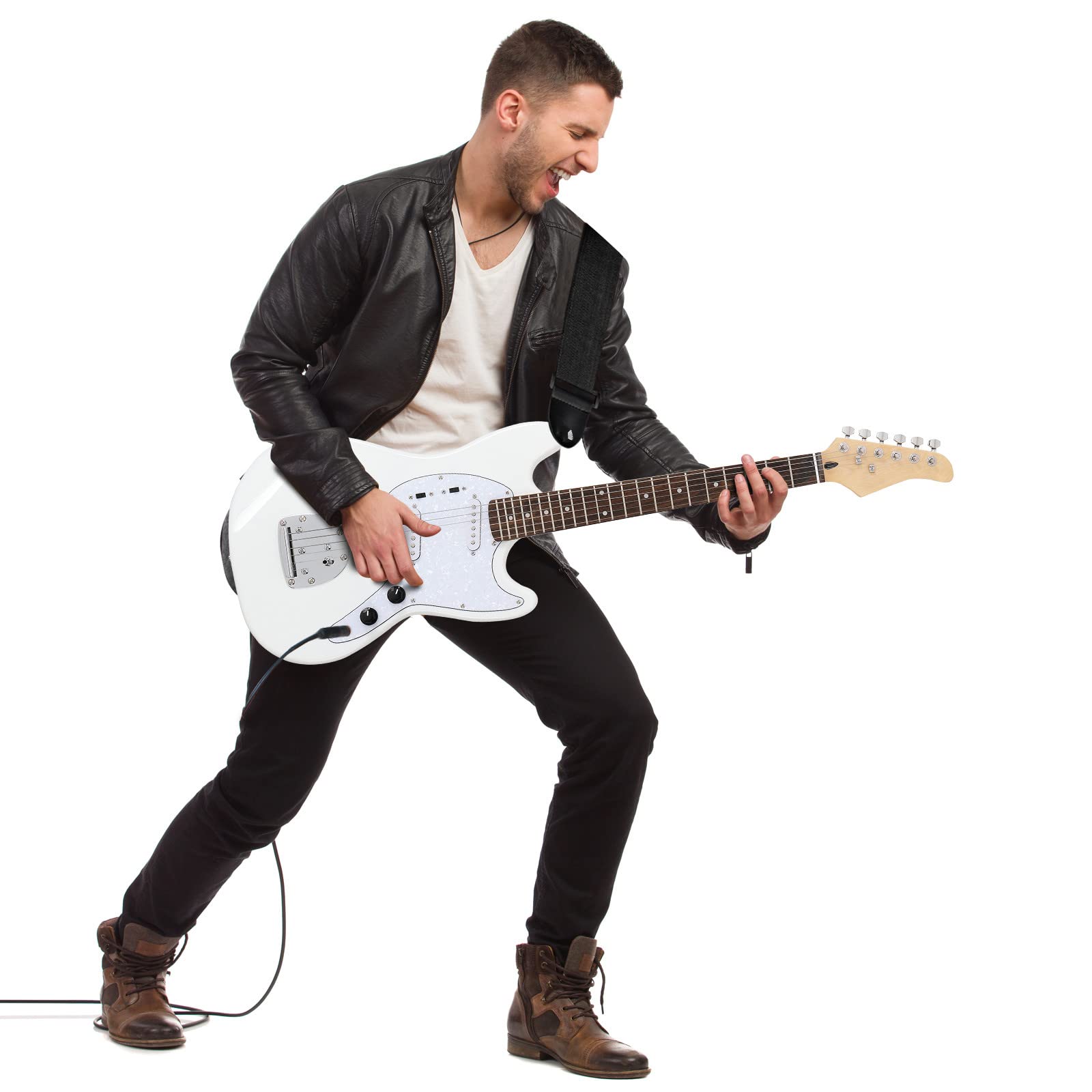 Ktaxon 39 Inch Full Size Electric Guitar 6 String Electric Guitar Kit with Portable Electric Guitar Bag, Adjustable Strap, Connecting Wire, Spanner Tool, Plectrum and Tremolo Bar(White)