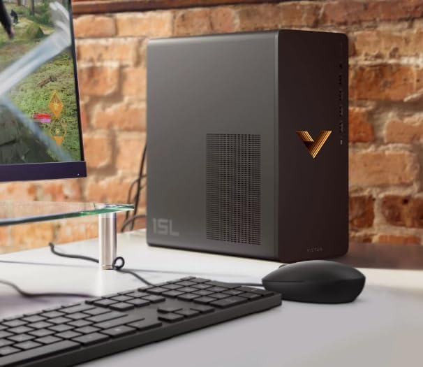 HP Victus 15L Gaming Desktop PC, AMD Ryzen 5 5600G, AMD RX6400 Graphics, 32GB RAM, 1TB SSD, Mica Silver, Windows 11 Home + Accessories