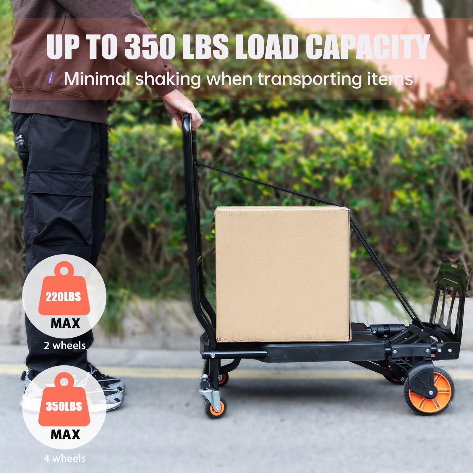 Nellyke 2 in 1 Hand Truck Dolly Foldable,350LB Capacity Folding Hand Cart,Heavy Duty Hand Truck Foldable Dolly with Handle,Folding Dolly Trolley with Wheels for Moving