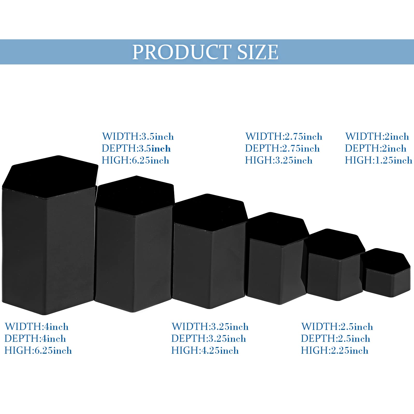 Hexagonal Jewelry Display Risers Hexagonal Display Riser Stands Acrylic Hexagonal Jewelry Showcase Acrylic Jewelry Display Stand Riser for Accessories Jewelry Display, 6 Sizes (Black, 6)