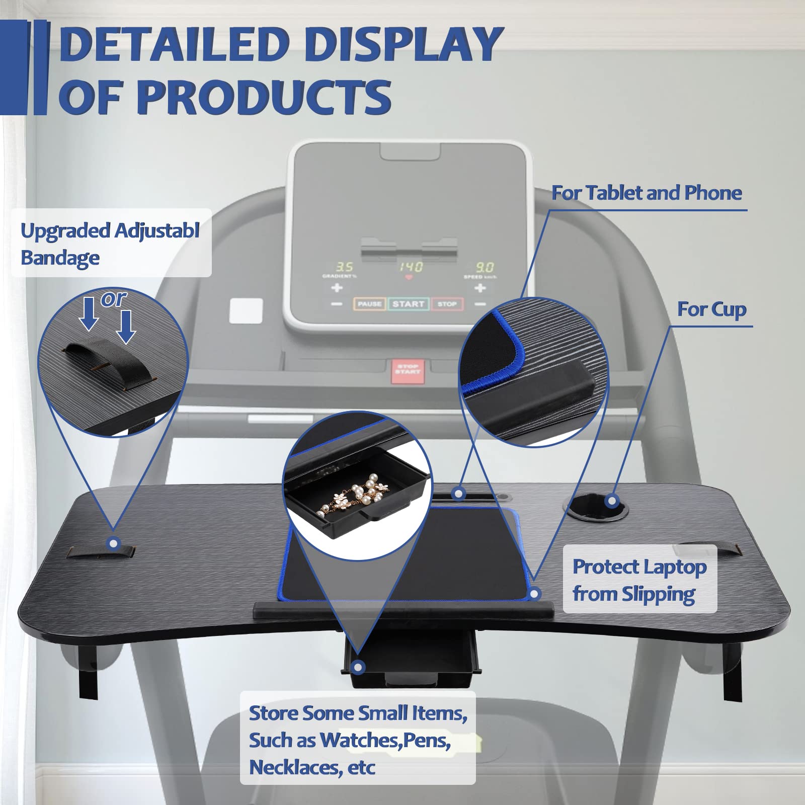 Jitnetiy Adjustable Universal Ergonomic Treadmill Desk Attachment, Black, Fits Most Treadmills