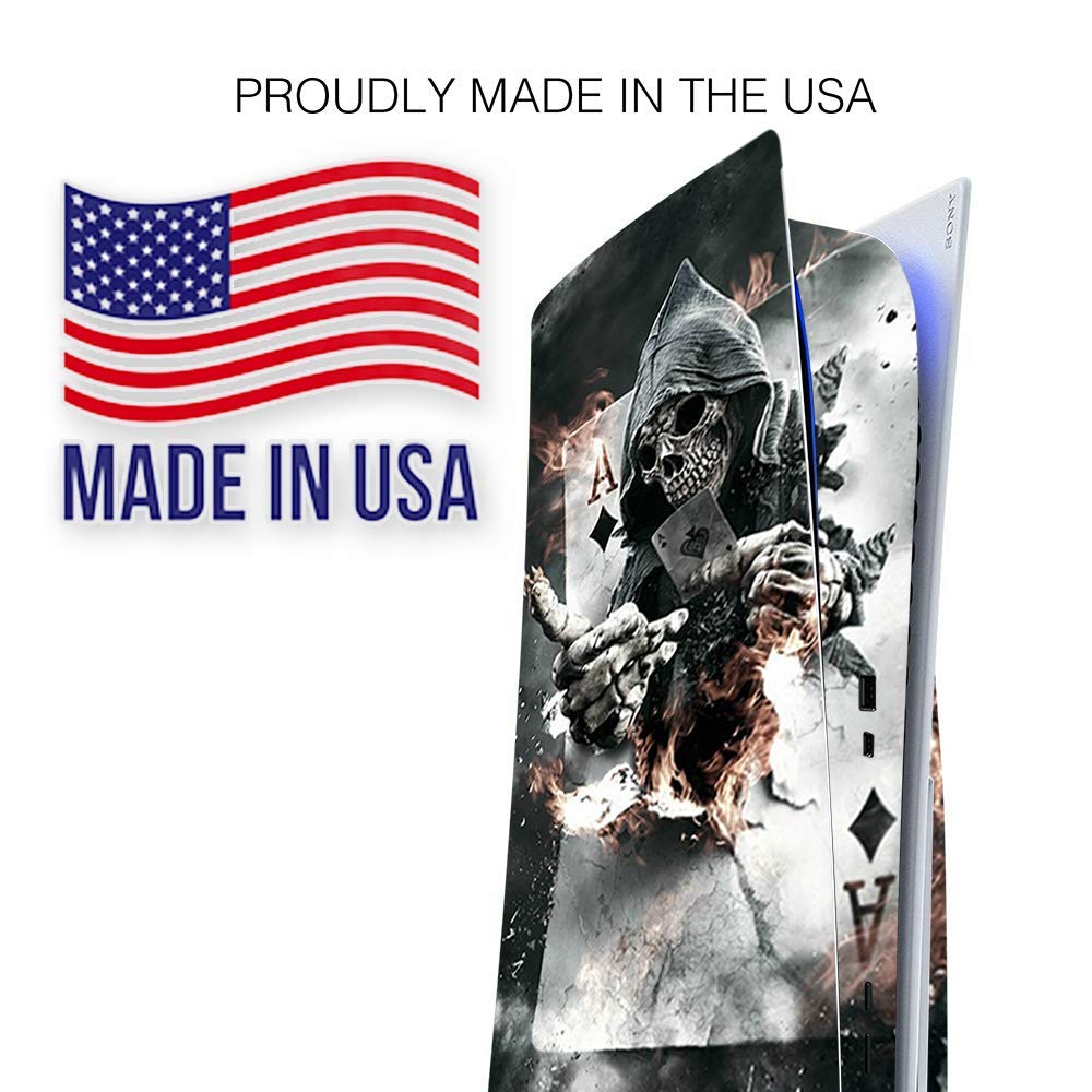 ITS A Skin Skins Compatible with Sony Playstation 5 Console Disc Edition - Protective Decal Overlay Stickers wrap Cover - Ace Diamonds Grim Reeper Skull