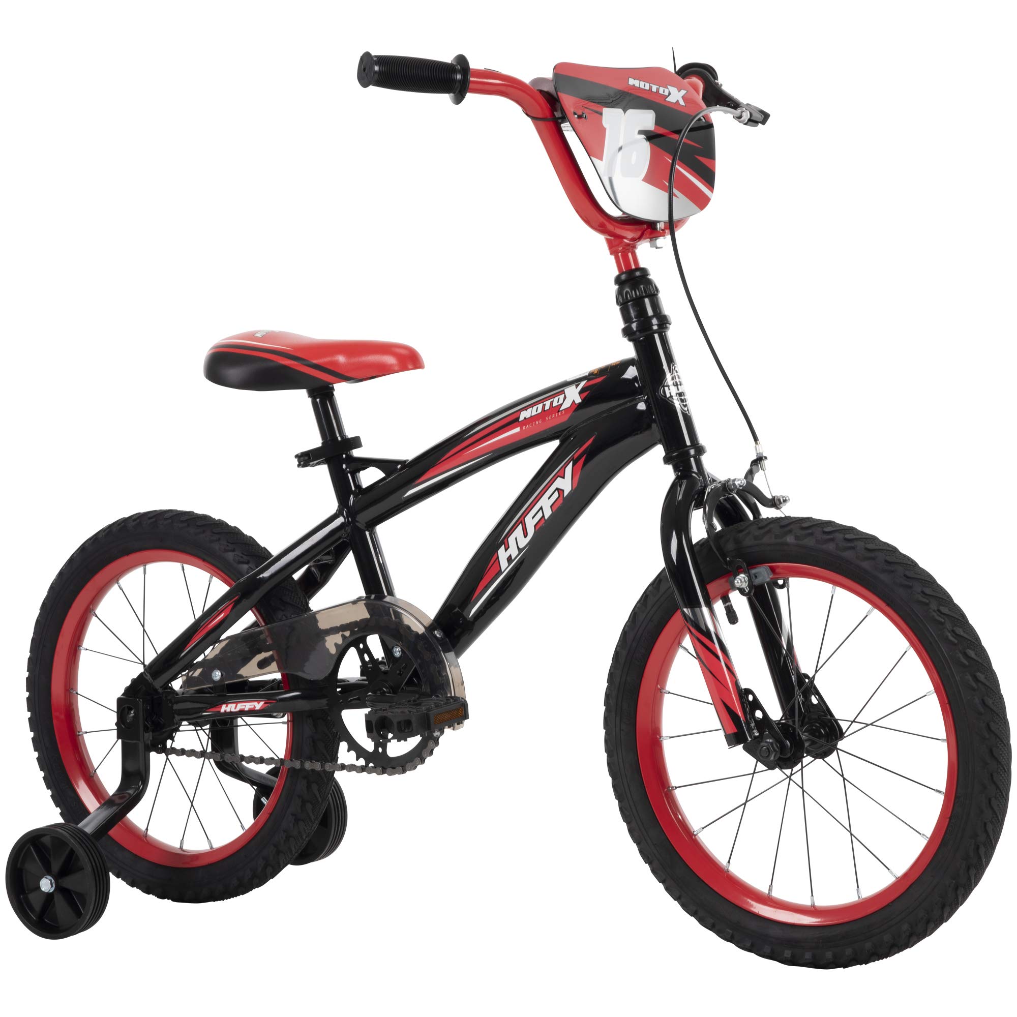 Huffy Moto X 18 Inch Kid’s Bike with Training Wheels, Quick Connect Assembly, Black