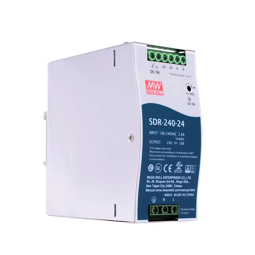 MEANWELL 240W 24VDC 10A 115/230VAC DIN Rail Power Supply Switching Converter LED Driver for LED Strip Light CCTV Camera Security System,Computer Project,3D Printer