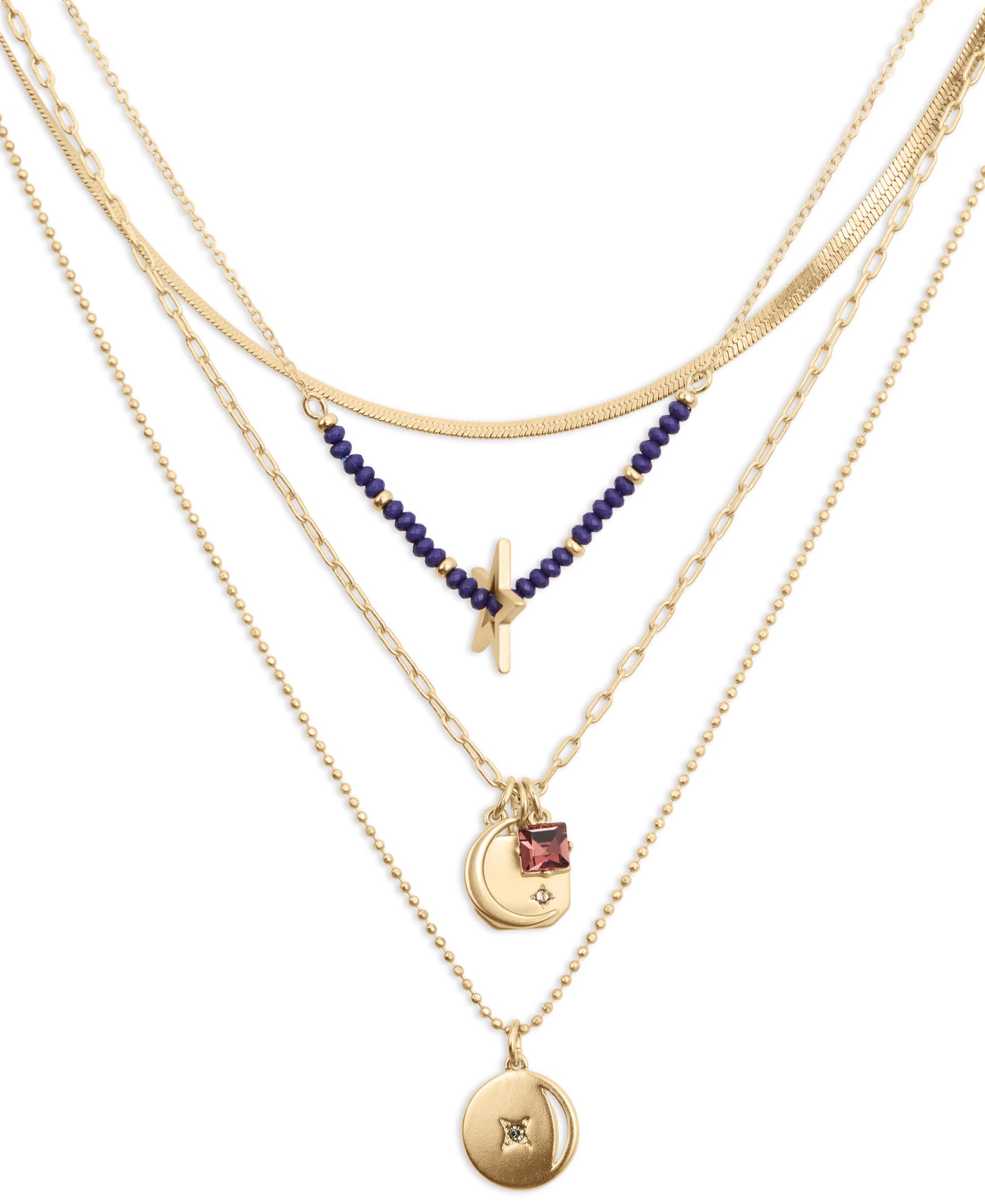 Lucky Brand Celestial And Beaded Layer Necklace,Gold,One Size