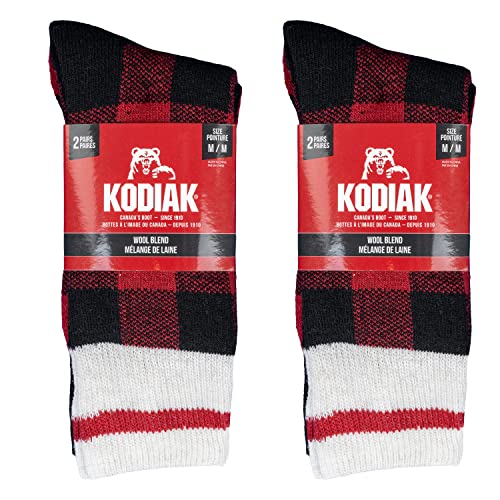 Kodiak Men Thermal Crew Warm Outdoor Socks with Thick Brushed Cushioning, 4 Pairs, Size Men 7-12, Black Red