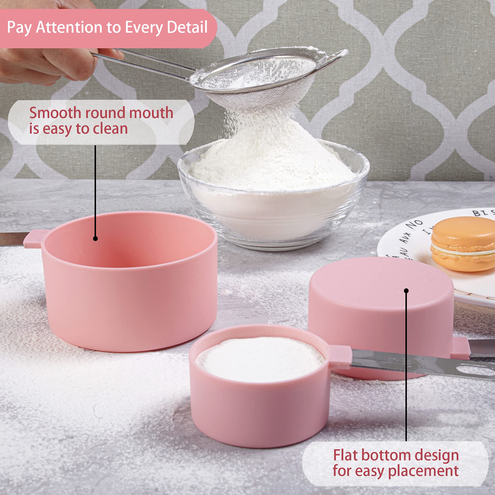 Measuring Cups and Spoons Set of Huygens Kitchen Gadgets 10 Pieces, Stackable Stainless Steel Handle Measuring Cups for Measuring Dry and Liquid Ingredient (Pink)