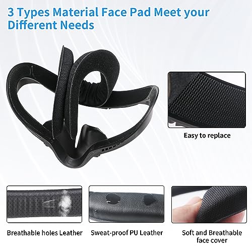 VR Face Pad Replacement for Oculus Quest 2,Facial Interface Bracket Face Cover with Nose Pad,3pcs Anti-fogging Face Cushion Pad,Lens Cover,Thumb Stick Caps for meta Oculus Quest 2 Accessories