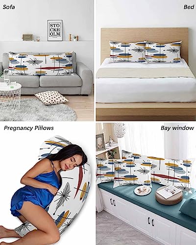 Navy Blue Orange Pillow Covers Standard Size Set of 2 20x26 Bed Pillow, Middle Century Geometric Abstract Art Aesthetics Plush Soft Comfort for Hair/ Skin Cooling Pillowcases with Envelop Closure
