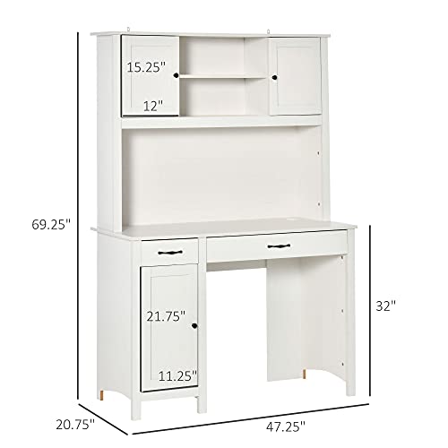 HOMCOM Computer Desk with Hutch, Home Office Workstation with Storage Shelves Drawers Cabinets, White