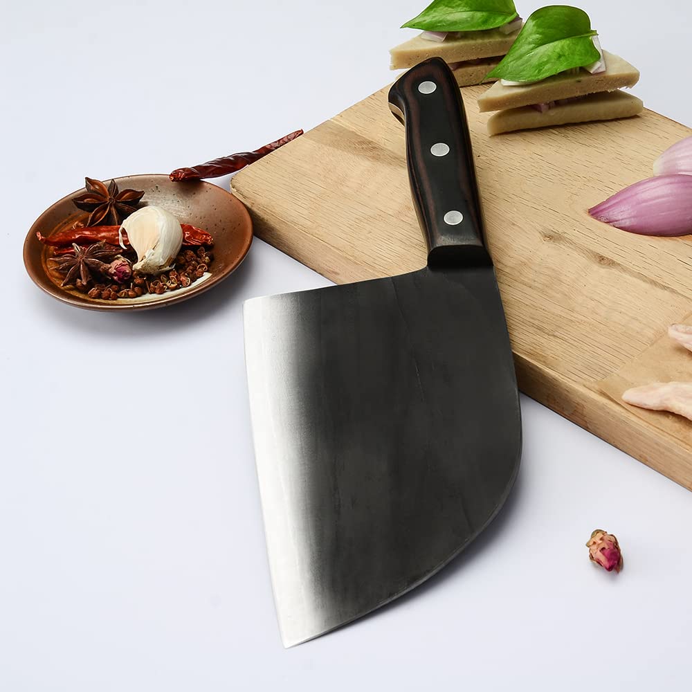 Meat Cleaver, Handmade Butcher Knife High Carbon Japanese Kitchen Poultry Bone Cutting Full Tang Wood Handle Serbian Handmade Knives