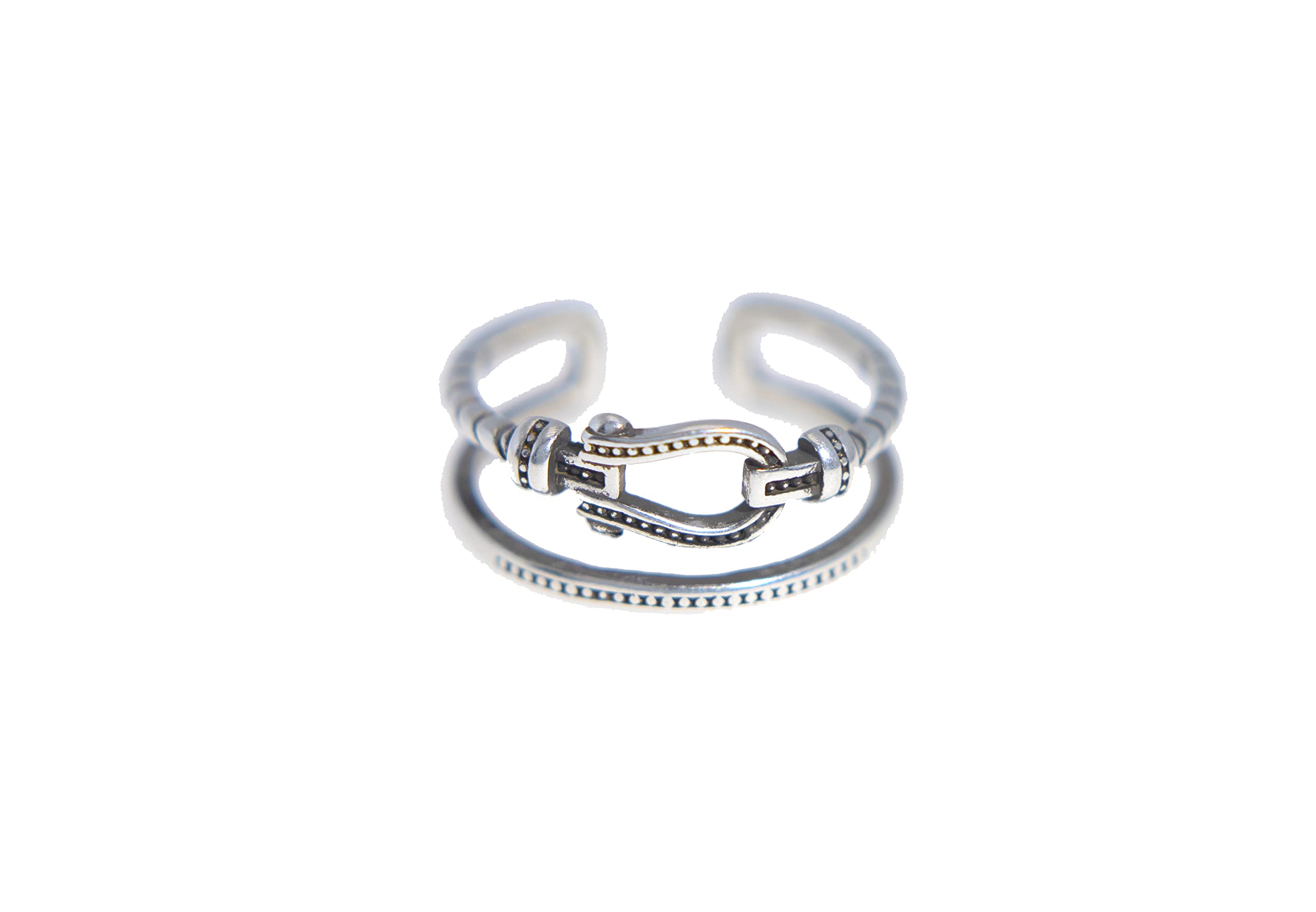K&H JWL LUCKY HORSESHOE Sterling Silver Vintage Belt Buckle Double Band Open Ring