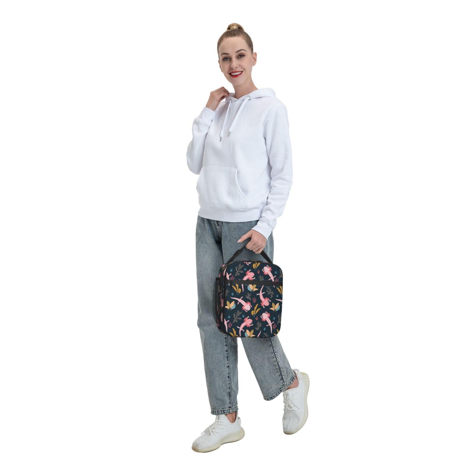 Greatreme Axolotls Lunch Bag For Men Women, Reusable Insulated Lunch Bag Portable Lunch Tote