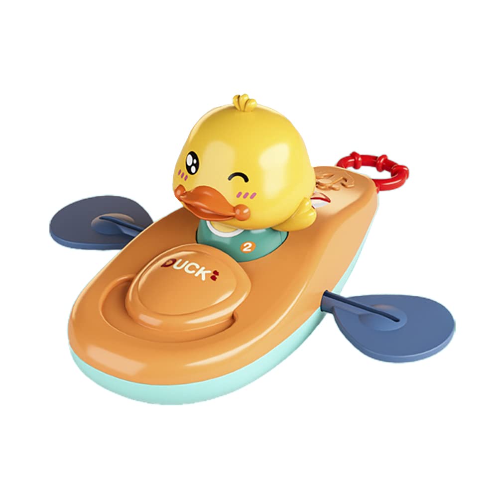 NEXTAKE Pull and Go Kayak Duck Bath Toy, Pull String Kayaking Duck Bathtub Toy Duck Tub Toy Wind-up Rowing Duckling Water Toy Duck Boat Toy for Boys and Girls (Orange)