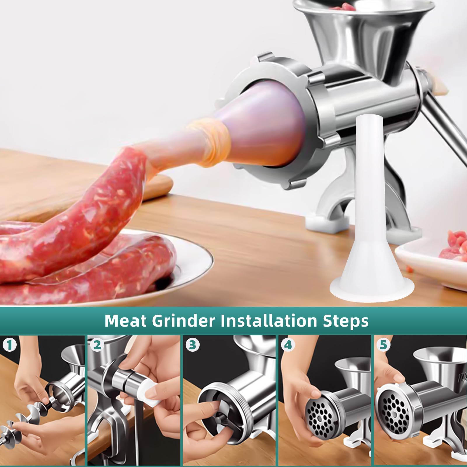 Meat Grinder Manual Mincer - Manual Meat Grinder Sausage Maker Table Mount Pork Mincer Sausage Stuffer Funnel Make Homemade Burger Patties Hand Operated Kitchen Tool