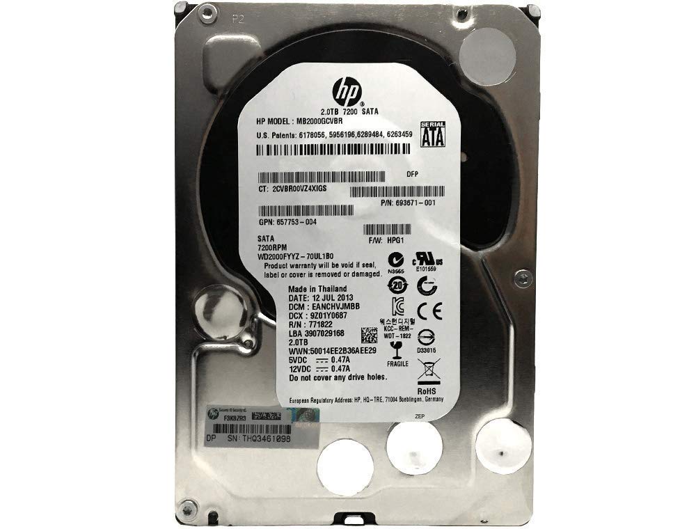 HP/Western Digital RE WD2000FYYZ 2TB 7200RPM 64MB Cache SATA 6.0Gb/s 3.5" Enterprise Internal Hard Drive (Renewed)