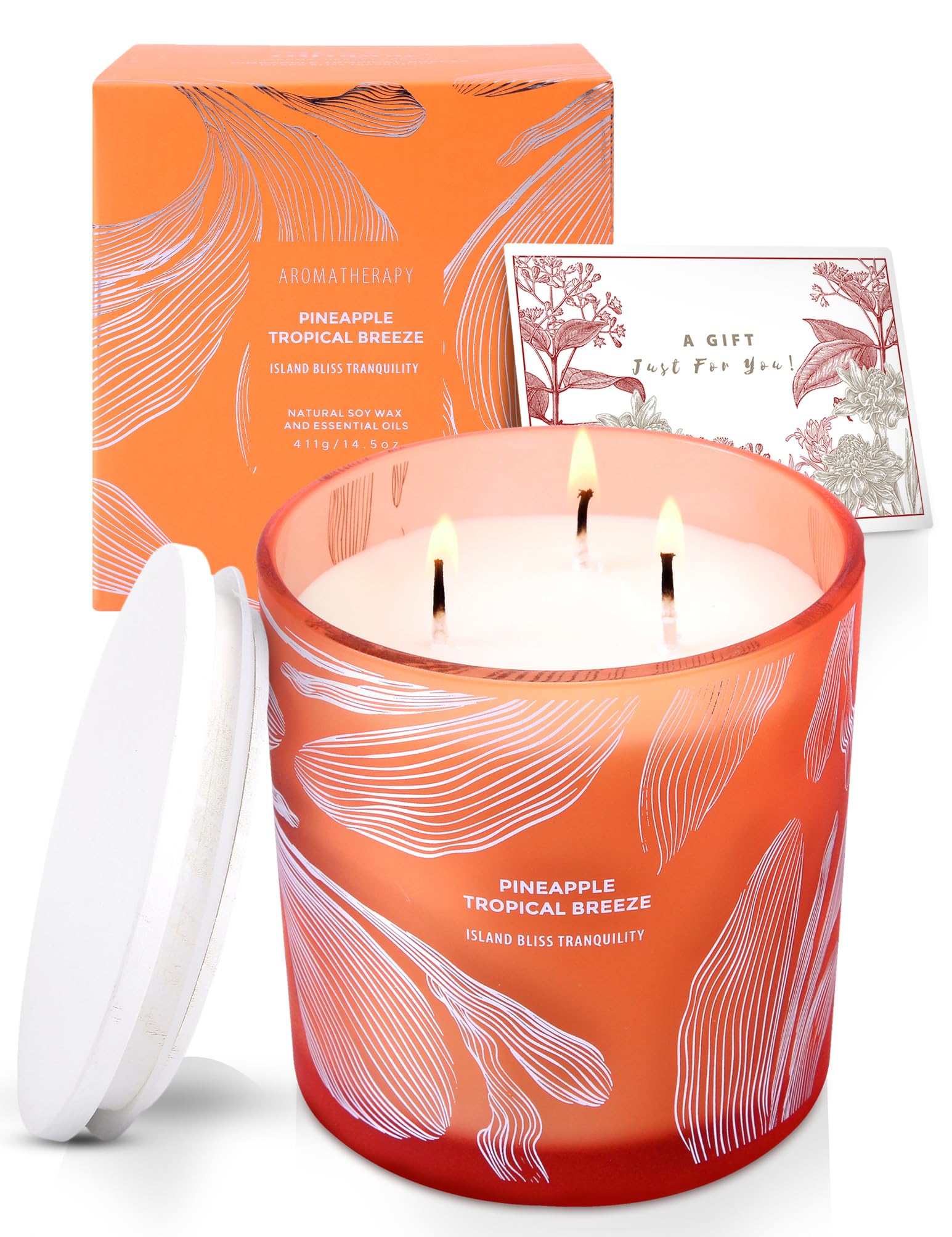 Pineapple Tropical Breeze 3 Wick Candle Large - Highly Scented Candle for Home 14.5 oz - Soy Candle - Home Fragrance Candles - Aromatherapy Relaxing Candle - Pineapple Paradise Candle for Men & Women