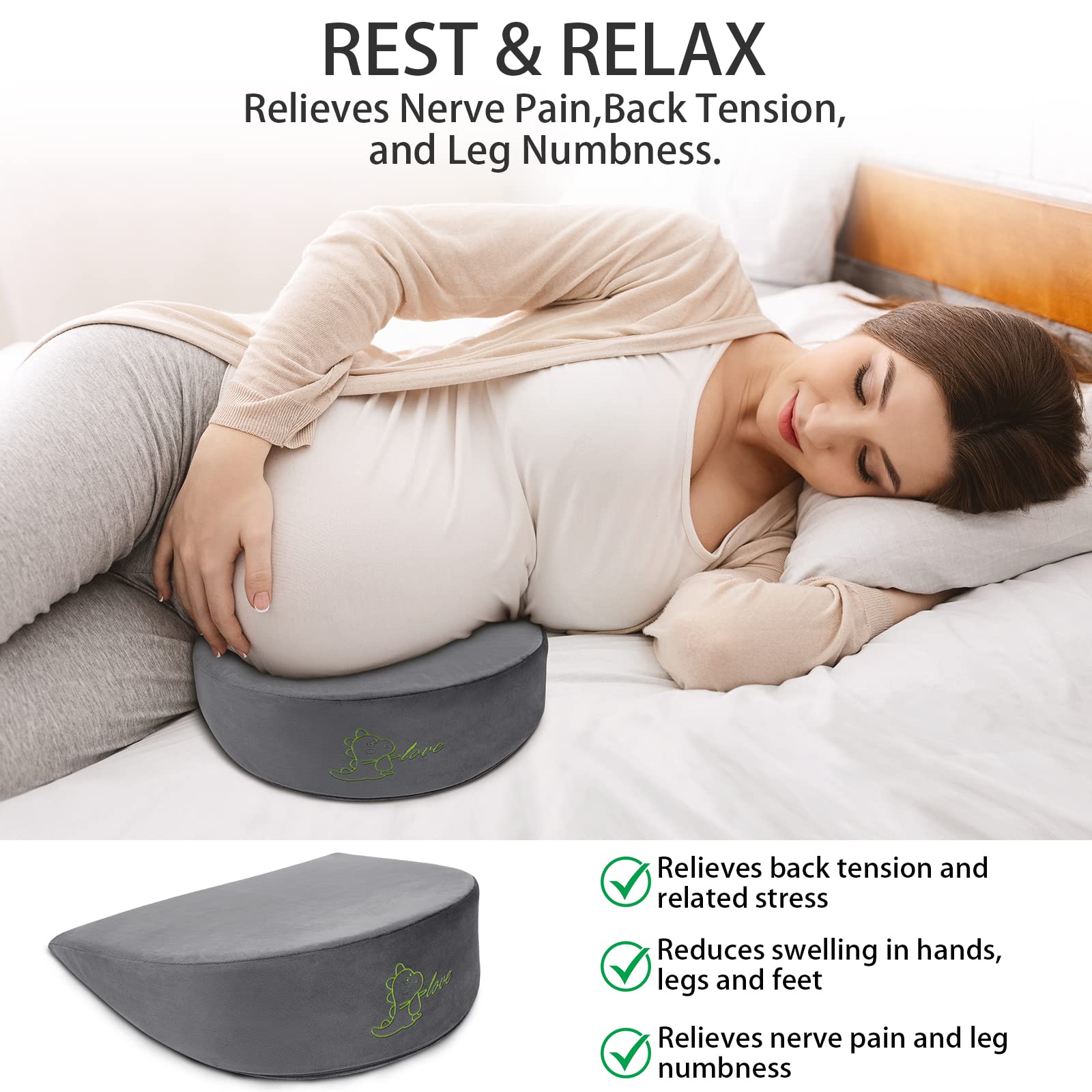 HUWLUIWA Pregnancy Wedge Pillow for Sleeping, Maternity Wedge Pillow for Back Support, Memory Foam Wedge Pillow for Side Sleeping & Belly Support Grey