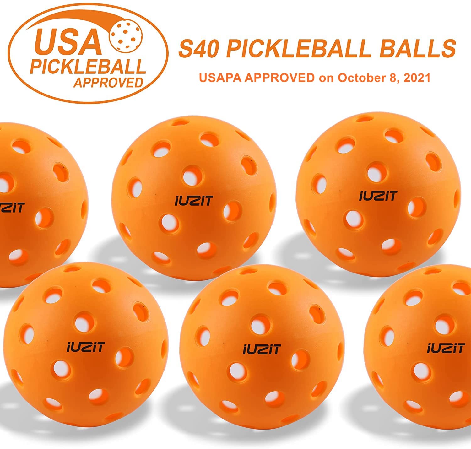 IUZIT 12 Orange Outdoor Pickleball Balls - USAPA Approved, 74mm Diameter, 26g Weight, Excellent Performance, Ideal for All Ages