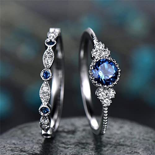 Iumer Women Artificial Zircon Ring Two-piece Ring Inlaid Rhinestones Birthday Gift Size 6-10 (blue, size 8)