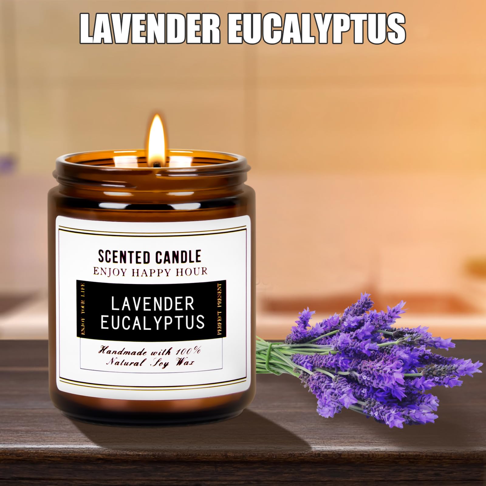 Premium Eucalyptus & Lavender Scented Candles - Soy Wax Candles | Aromatherapy Candles for Stress Relief, Meditation, Yoga, Relaxing, SPA | Natural Jar Candles for Home Men Women Office