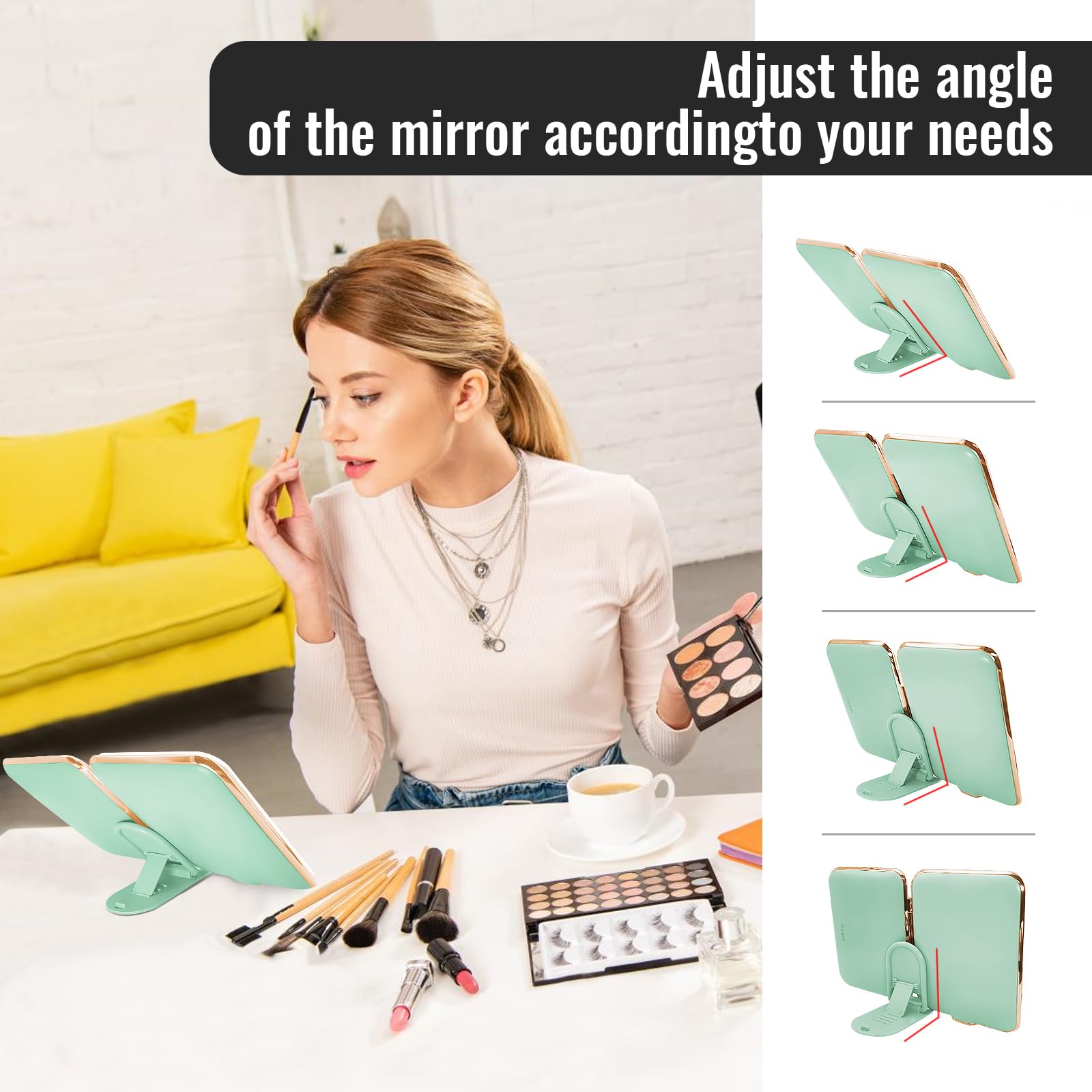 Omobolanle Travel Makeup Mirror, Desk Mirror with Light, 5X Magnifying Mirror with Auto-Off Lights and Stand, Rechargeable Portable Folding LED Vanity Mirror, Gift for Mother Dark Pink