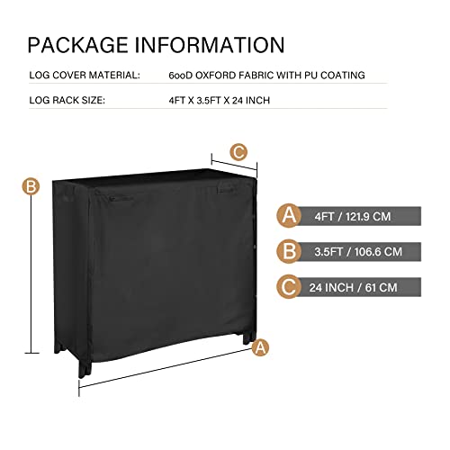 LIBMALL 4ft 600D Oxford Heavy Duty Waterproof Outdoor Firewood Log Rack Cover