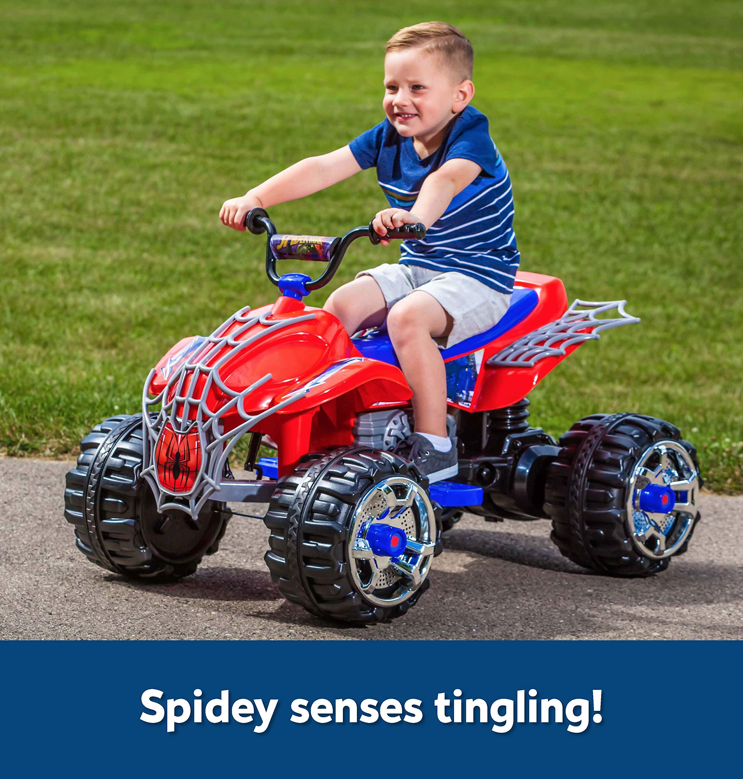 Kid Trax Marvel Spiderman Toddler ATV Ride On Toy, 12 Volt Battery, 3-7 Years, Max Rider Weight 88 lbs, Spider-Man Blue
