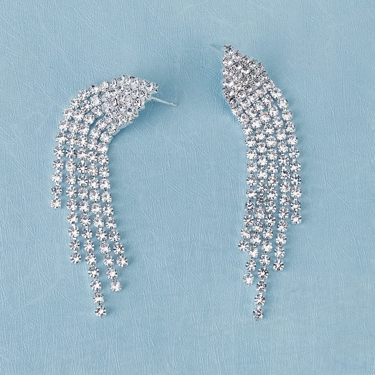 Mlouye Silver Tone Clear Rhinestone Chandelier Dangle Earrings for Women, Triangle Dangling Fringe Crystals Pierced Earring for Prom Party Jewelry
