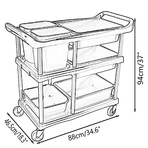 OMOONS Movable Trolleys, Household Serving Cart Commercial Tableware Collection Car, 3-Tiers Storage Hand Trucks, with Wheels and Handle, Plastic Hotel Collecting Dining Car/Gray/Large