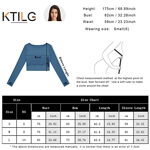 KTILG Workout Crop Tops Womens Long Sleeve Athletic Gym Compression Yoga Seamless Padded Shirt with Thumb Holes